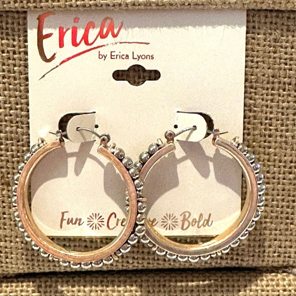 Erica Lyons | Jewelry | Nwt Erica Lyons Earrings Twotone Hoops Silver ...